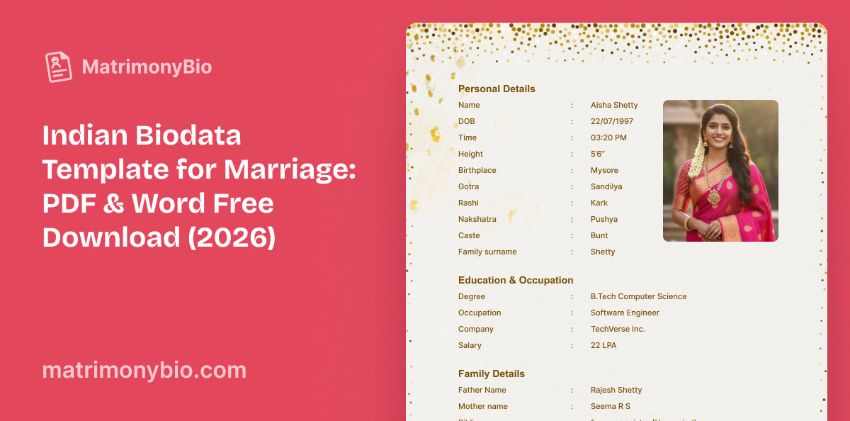Indian Biodata Template for Marriage: PDF & Word Free Download (2026 ...