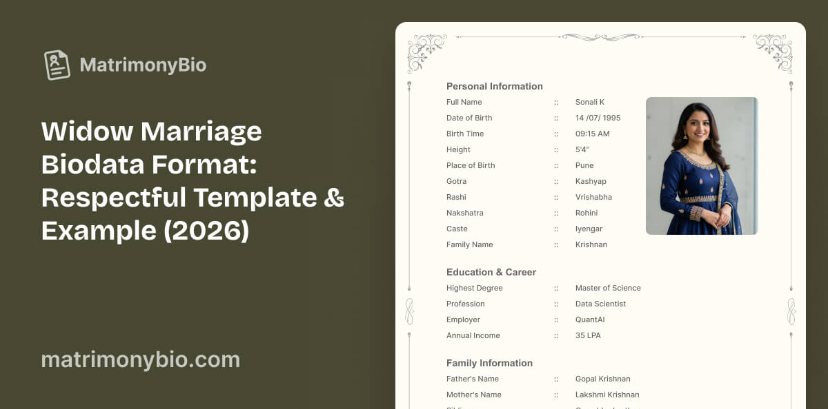 Widow Marriage Biodata Format: Respectful Template & Example (2026 ...
